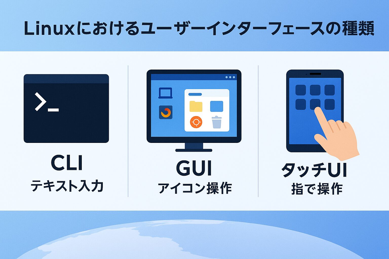 新Linux入門｜ユーザーインターフェースの種類を解説：CLI・GUI・タッチUIの特徴と使い分け | 新Linux入門 PartⅠ | 演習で学ぶインフラLinux